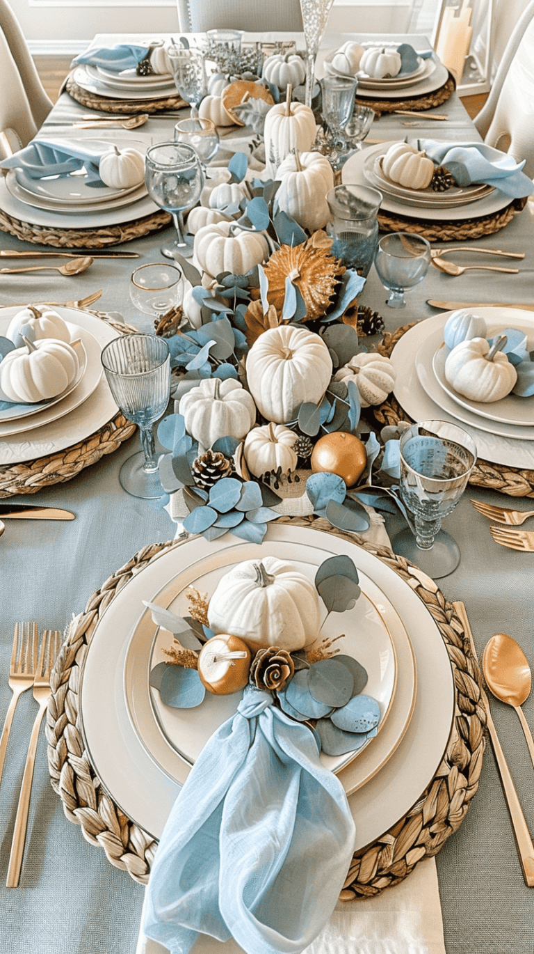 35+ Blue Thanksgiving Table Decor Ideas