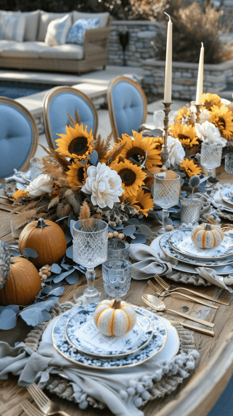 35+ Blue Thanksgiving Table Decor Ideas