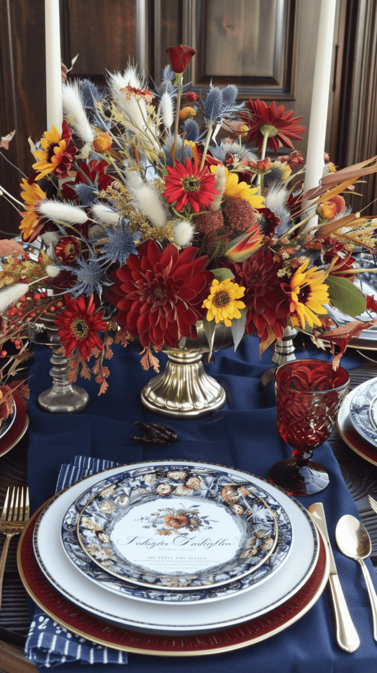 35+ Blue Thanksgiving Table Decor Ideas