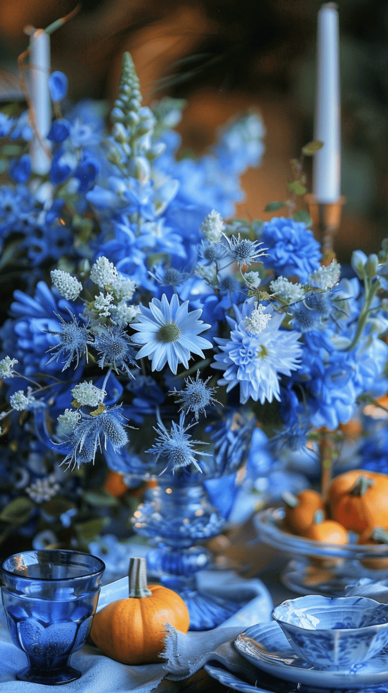 35+ Blue Thanksgiving Table Decor Ideas