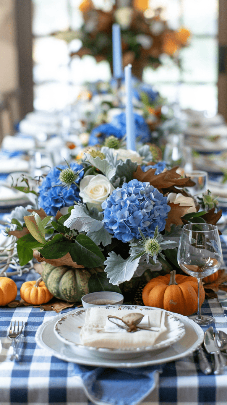 35+ Blue Thanksgiving Table Decor Ideas