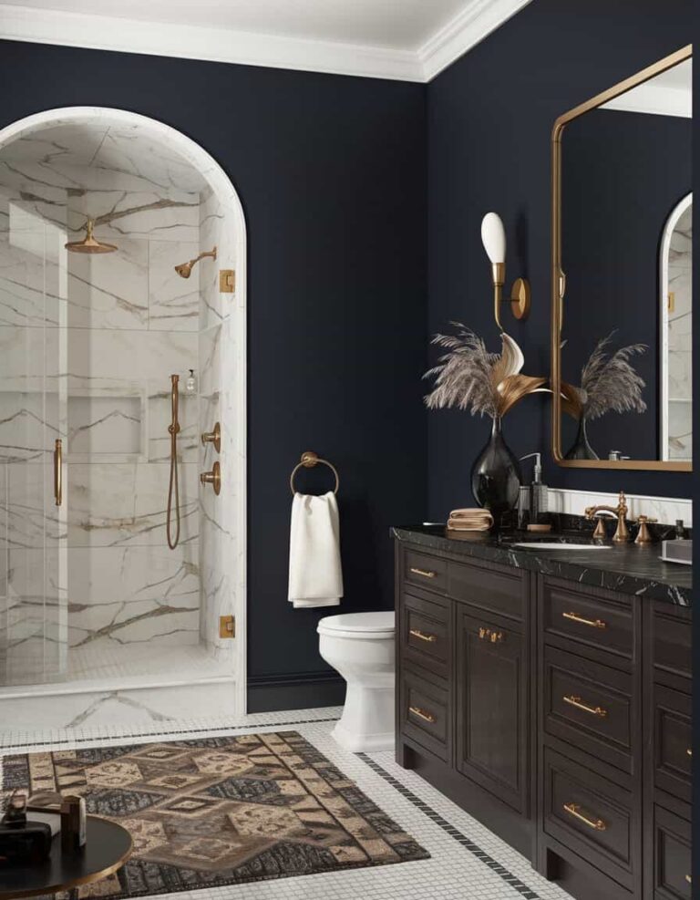 47 Sleek and Sophisticated Dark Modern Bathroom Ideas