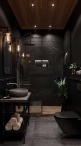 47 Sleek and Sophisticated Dark Modern Bathroom Ideas