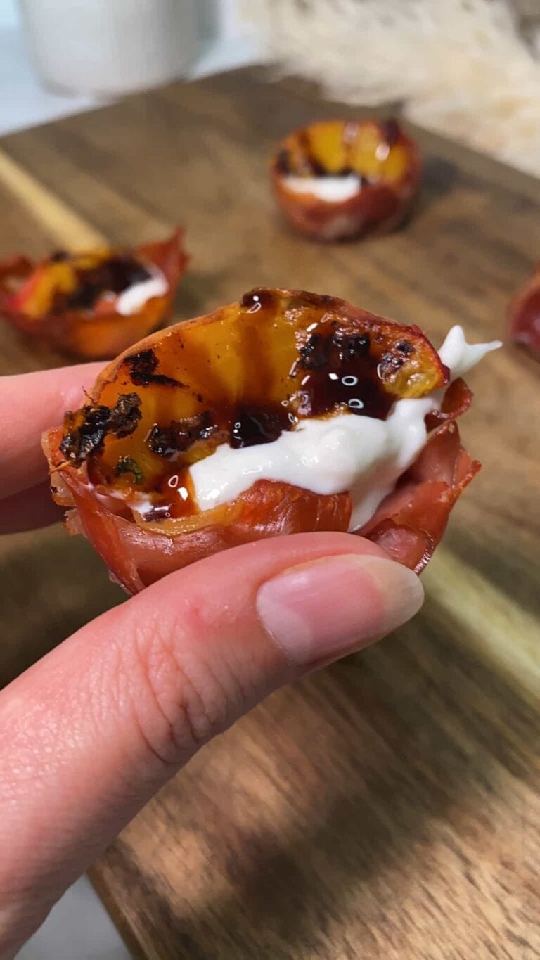 Prosciutto Bites with Roasted Peaches and Burrata