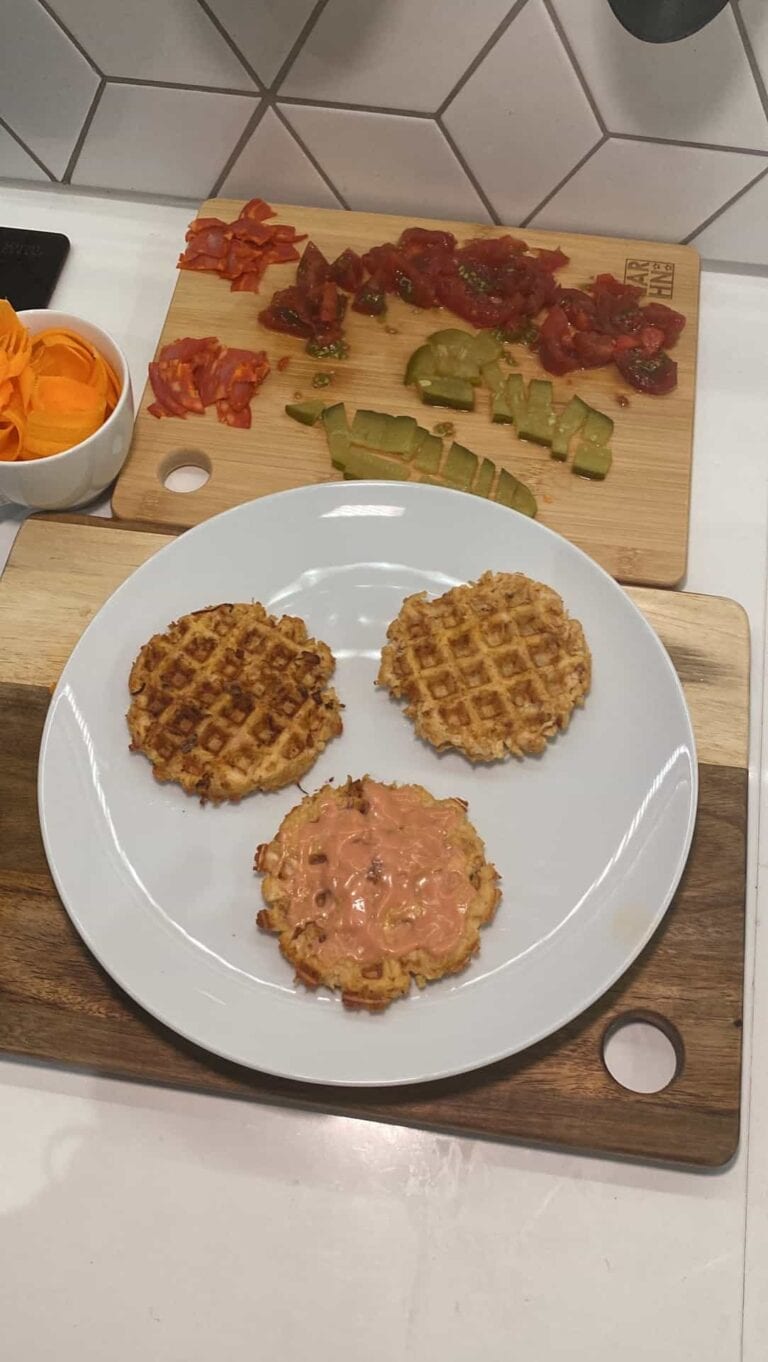 High Protein chicken Waffle Burger Recipe